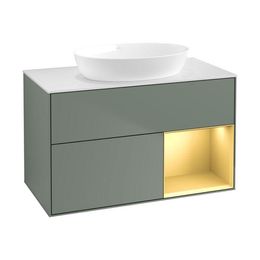 Villeroy & Boch Villeroy und Boch Finion Waschtischunterschrank FA21HFGM 100cm, Abdeckplatte white matt, Regale Gold matt lacquer, Olive Matt Lacquer