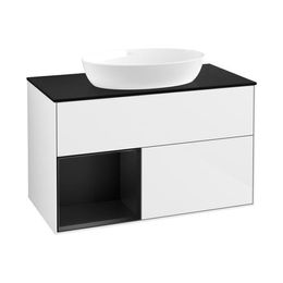 Villeroy & Boch Villeroy und Boch Finion Waschtischunterschrank GA12PDGF 100cm, Abdeckplatte black matt, Emotion, Regale Black matt lacquer, Glossy white lacquer