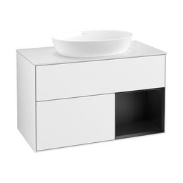 Villeroy & Boch Villeroy und Boch Finion Waschtischunterschrank FA21PDGF 100cm, Abdeckplatte white matt, Regale Black matt lacquer, Glossy white lacquer