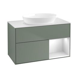 Villeroy & Boch Villeroy und Boch Finion Waschtischunterschrank GA21MTGM 100cm, Abdeckplatte white matt, Emotion, Regale White matt lacquer, Olive Matt Lacquer
