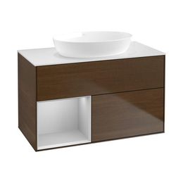Villeroy & Boch Villeroy und Boch Finion Waschtischunterschrank GA11GJGN 100cm, Abdeckplatte white matt, Emotion, Regale Light grey matt lacquer, Walnut veneer