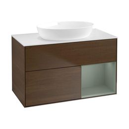 Villeroy & Boch Villeroy und Boch Finion Waschtischunterschrank FA21GMGN 100cm, Abdeckplatte white matt, Regale Olive matt lacquer, Walnut veneer
