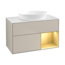Villeroy & Boch Villeroy und Boch Finion Waschtischunterschrank FA21HFHH 100cm, Abdeckplatte white matt, Regale Gold matt lacquer, Sand Matt Lacquer