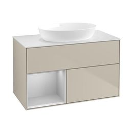 Villeroy & Boch Villeroy und Boch Finion Waschtischunterschrank GA11GJHH 100cm, Abdeckplatte white matt, Emotion, Regale Light grey matt lacquer, Sand Matt Lacquer