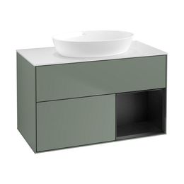 Villeroy & Boch Villeroy und Boch Finion Waschtischunterschrank FA21PDGM 100cm, Abdeckplatte white matt, Regale Black matt lacquer, Olive Matt Lacquer