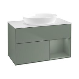 Villeroy & Boch Villeroy und Boch Finion Waschtischunterschrank GA21GMGM 100cm, Abdeckplatte white matt, Emotion, Regale Olive matt lacquer, Olive Matt Lacquer