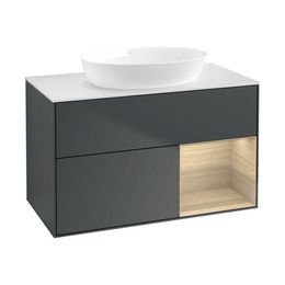Villeroy & Boch Villeroy und Boch Finion Waschtischunterschrank FA21PCHG 100cm, Abdeckplatte white matt, Regale Oak Veneer, Midnight Blue Matt Lacquer