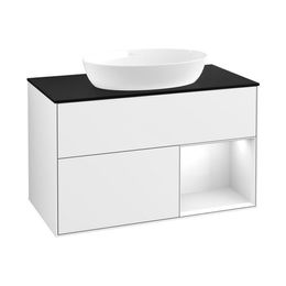 Villeroy & Boch Villeroy und Boch Finion Waschtischunterschrank GA22GFGF 100cm, Abdeckplatte black matt, Emotion, Regale Glossy white lacquer, Glossy white lacquer