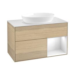 Villeroy & Boch Villeroy und Boch Finion Waschtischunterschrank GA21GFPC 100cm, Abdeckplatte white matt, Emotion, Regale Glossy white lacquer, Oak Veneer