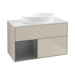 Villeroy & Boch Villeroy und Boch Finion Waschtischunterschrank GA11GKHH 100cm, Abdeckplatte white matt, Emotion, Regale Anthracite matt lacquer, Sand Matt Lacquer