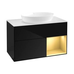 Villeroy & Boch Villeroy und Boch Finion Waschtischunterschrank FA21HFPH 100cm, Abdeckplatte white matt, Regale Gold matt lacquer, Glossy Black Lacquer