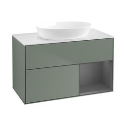 Villeroy & Boch Villeroy und Boch Finion Waschtischunterschrank GA21GKGM 100cm, Abdeckplatte white matt, Emotion, Regale Anthracite matt lacquer, Olive Matt Lacquer