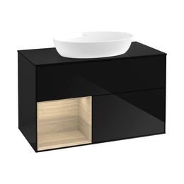 Villeroy & Boch Villeroy und Boch Finion Waschtischunterschrank GA12PCPH 100cm, Abdeckplatte black matt, Emotion, Regale Oak Veneer, Glossy Black Lacquer