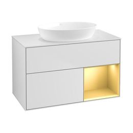 Villeroy & Boch Villeroy und Boch Finion Waschtischunterschrank FA21HFMT 100cm, Abdeckplatte white matt, Regale Gold matt lacquer, White matt lacquer