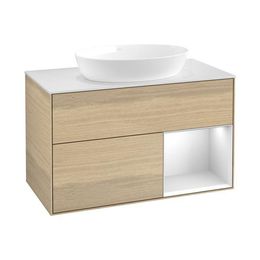 Villeroy & Boch Villeroy und Boch Finion Waschtischunterschrank GA21MTPC 100cm, Abdeckplatte white matt, Emotion, Regale White matt lacquer, Oak Veneer