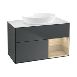 Villeroy & Boch Villeroy und Boch Finion Waschtischunterschrank GA21PCHG 100cm, Abdeckplatte white matt, Emotion, Regale Oak Veneer, Midnight Blue Matt Lacquer