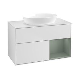 Villeroy & Boch Villeroy und Boch Finion Waschtischunterschrank GA21GMMT 100cm, Abdeckplatte white matt, Emotion, Regale Olive matt lacquer, White matt lacquer