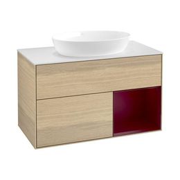 Villeroy & Boch Villeroy und Boch Finion Waschtischunterschrank GA21HBPC 100cm, Abdeckplatte white matt, Emotion, Regale Peony matt lacquer, Oak Veneer