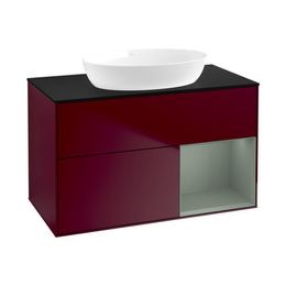 Villeroy & Boch Villeroy und Boch Finion Waschtischunterschrank GA22GMHB 100cm, Abdeckplatte black matt, Emotion, Regale Olive matt lacquer, Peony Matt