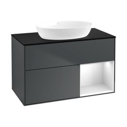 Villeroy & Boch Villeroy und Boch Finion Waschtischunterschrank FA22MTHG 100cm, Abdeckplatte black matt, Regale White matt lacquer, Midnight Blue Matt Lacquer