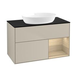 Villeroy & Boch Villeroy und Boch Finion Waschtischunterschrank FA22PCHH 100cm, Abdeckplatte black matt, Regale Oak Veneer, Sand Matt Lacquer