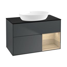 Villeroy & Boch Villeroy und Boch Finion Waschtischunterschrank FA22PCHG 100cm, Abdeckplatte black matt, Regale Oak Veneer, Midnight Blue Matt Lacquer