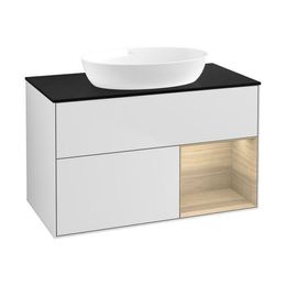Villeroy & Boch Villeroy und Boch Finion Waschtischunterschrank FA22PCMT 100cm, Abdeckplatte black matt, Regale Oak Veneer, White matt lacquer