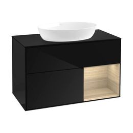 Villeroy & Boch Villeroy und Boch Finion Waschtischunterschrank FA22PCPH 100cm, Abdeckplatte black matt, Regale Oak Veneer, Glossy Black Lacquer