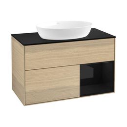 Villeroy & Boch Villeroy und Boch Finion Waschtischunterschrank FA22PHPC 100cm, Abdeckplatte black matt, Regale Glossy black lacquer, Oak Veneer