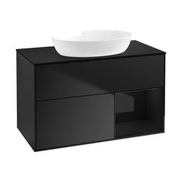 Villeroy & Boch Villeroy und Boch Finion Waschtischunterschrank FA22PHPD 100cm, Abdeckplatte black matt, Regale Glossy black lacquer, Black matt lacquer