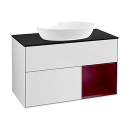 Villeroy & Boch Villeroy und Boch Finion Waschtischunterschrank FA22HBMT 100cm, Abdeckplatte black matt, Regale Peony matt lacquer, White matt lacquer