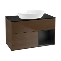Villeroy & Boch Villeroy und Boch Finion Waschtischunterschrank FA22PDGN 100cm, Abdeckplatte black matt, Regale Black matt lacquer, Walnut veneer