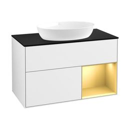Villeroy & Boch Villeroy und Boch Finion Waschtischunterschrank FA22HFGF 100cm, Abdeckplatte black matt, Regale Gold matt lacquer, Glossy white lacquer