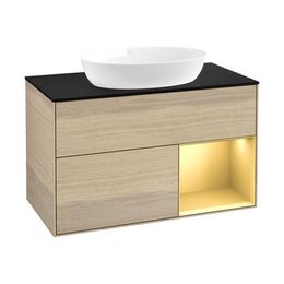 Villeroy & Boch Villeroy und Boch Finion Waschtischunterschrank FA22HFPC 100cm, Abdeckplatte black matt, Regale Gold matt lacquer, Oak Veneer