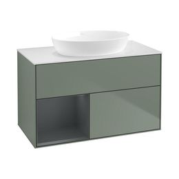 Villeroy & Boch Villeroy und Boch Finion Waschtischunterschrank GA11HGGM 100cm, Abdeckplatte white matt, Emotion, Regale Midnight matt lacquer, Olive Matt Lacquer