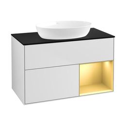Villeroy & Boch Villeroy und Boch Finion Waschtischunterschrank FA22HFMT 100cm, Abdeckplatte black matt, Regale Gold matt lacquer, White matt lacquer