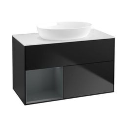 Villeroy & Boch Villeroy und Boch Finion Waschtischunterschrank GA11HGPD 100cm, Abdeckplatte white matt, Emotion, Regale Midnight matt lacquer, Black matt lacquer
