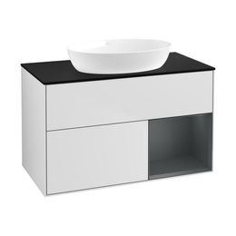 Villeroy & Boch Villeroy und Boch Finion Waschtischunterschrank FA22HGMT 100cm, Abdeckplatte black matt, Regale Midnight matt lacquer, White matt lacquer
