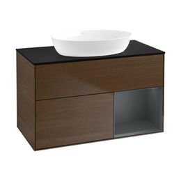 Villeroy & Boch Villeroy und Boch Finion Waschtischunterschrank FA22HGGN 100cm, Abdeckplatte black matt, Regale Midnight matt lacquer, Walnut veneer
