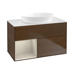 Villeroy & Boch Villeroy und Boch Finion Waschtischunterschrank GA11HHGN 100cm, Abdeckplatte white matt, Emotion, Regale sand matt lacquer, Walnut veneer