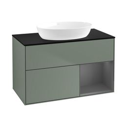 Villeroy & Boch Villeroy und Boch Finion Waschtischunterschrank GA22GKGM 100cm, Abdeckplatte black matt, Emotion, Regale Anthracite matt lacquer, Olive Matt Lacquer