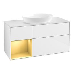 Villeroy & Boch Villeroy und Boch Finion Waschtischunterschrank FA61HFGF 120cm, Abdeckplatte white matt, Regale Gold matt lacquer, Glossy white lacquer