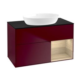 Villeroy & Boch Villeroy und Boch Finion Waschtischunterschrank FA22PCHB 100cm, Abdeckplatte black matt, Regale Oak Veneer, Peony Matt