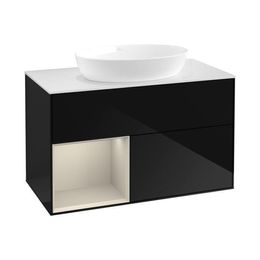 Villeroy & Boch Villeroy und Boch Finion Waschtischunterschrank GA11HHPH 100cm, Abdeckplatte white matt, Emotion, Regale sand matt lacquer, Glossy Black Lacquer