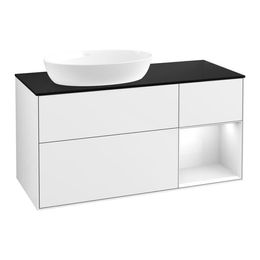 Villeroy & Boch Villeroy und Boch Finion Waschtischunterschrank GA52GFGF 120cm, Abdeckplatte black matt, Emotion, Regale Glossy white lacquer, Glossy white lacquer