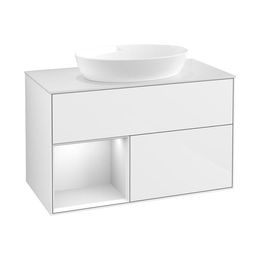 Villeroy & Boch Villeroy und Boch Finion Waschtischunterschrank GA11MTGF 100cm, Abdeckplatte white matt, Emotion, Regale White matt lacquer, Glossy white lacquer