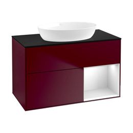 Villeroy & Boch Villeroy und Boch Finion Waschtischunterschrank FA22MTHB 100cm, Abdeckplatte black matt, Regale White matt lacquer, Peony Matt