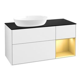 Villeroy & Boch Villeroy und Boch Finion Waschtischunterschrank GA52HFGF 120cm, Abdeckplatte black matt, Emotion, Regale Gold matt lacquer, Glossy white lacquer