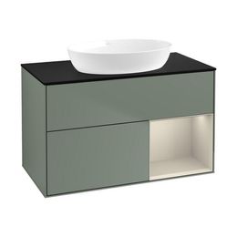 Villeroy & Boch Villeroy und Boch Finion Waschtischunterschrank FA22HHGM 100cm, Abdeckplatte black matt, Regale sand matt lacquer, Olive Matt Lacquer