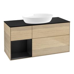 Villeroy & Boch Villeroy und Boch Finion Waschtischunterschrank FA62PDPC 120cm, Abdeckplatte black matt, Regale Black matt lacquer, Oak Veneer
